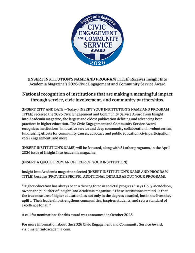 Civic Engagement and Community Service Award Press Release | Insight ...